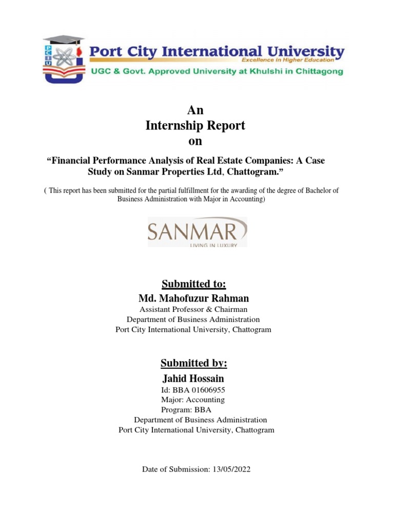 Internship Report of Financial Analysis: Report Based On A Real State ...