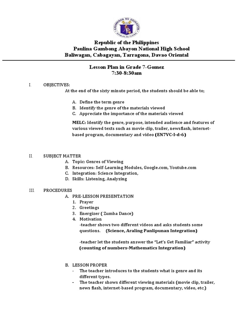 Genres of Viewing | PDF | Genre | Lesson Plan