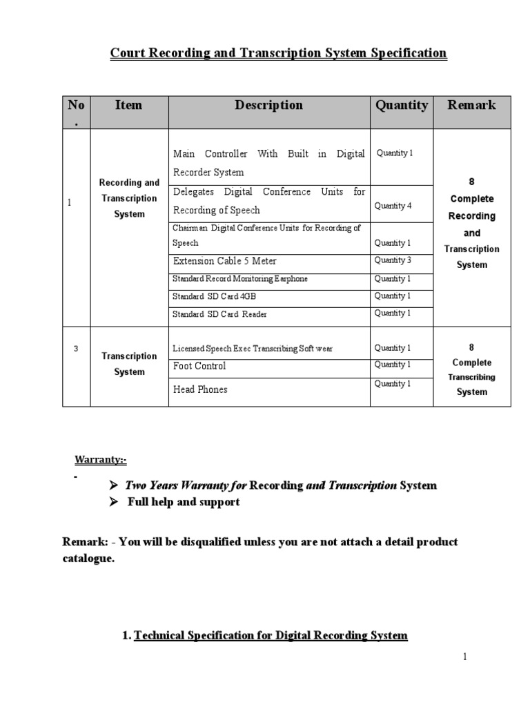 Recording and Transcription System Specification | PDF | Microphone ...