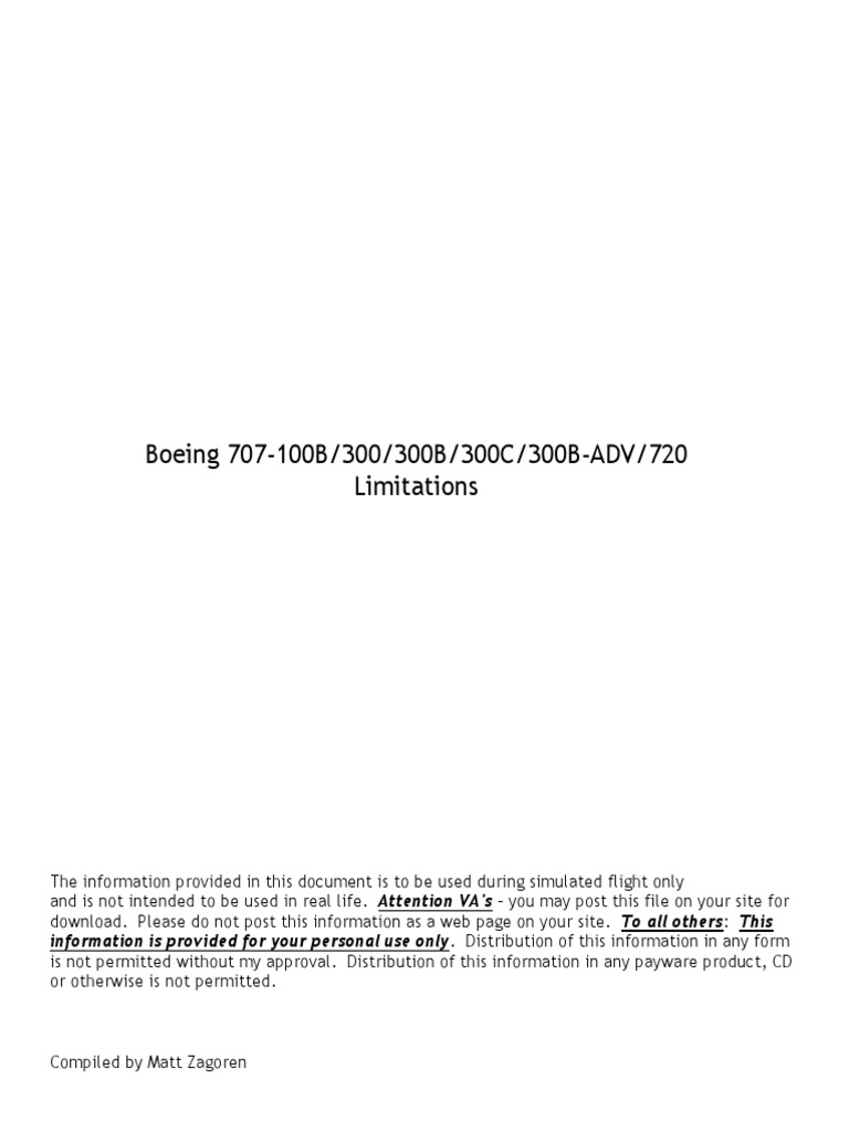 Boeing 707 Checklist 2 - Limitations | PDF | Turbocharger | Takeoff