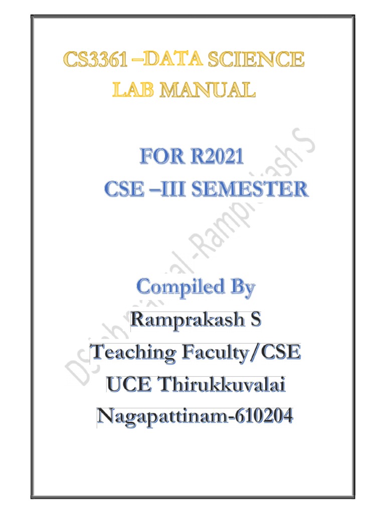 Data Science Lab Manual - CS3361-Ramprakash S | PDF Data Science Lab Manual - CS3361-Ramprakash S | PDF