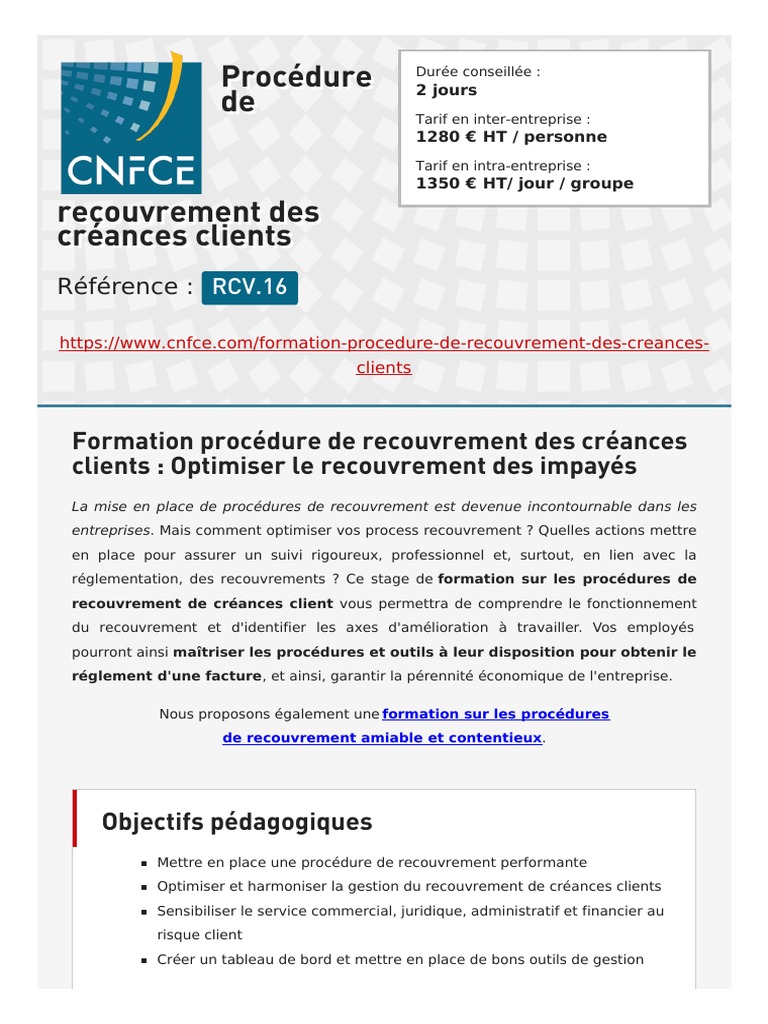 Procedure de Recouvrement Des Creances Clients | PDF | Risque