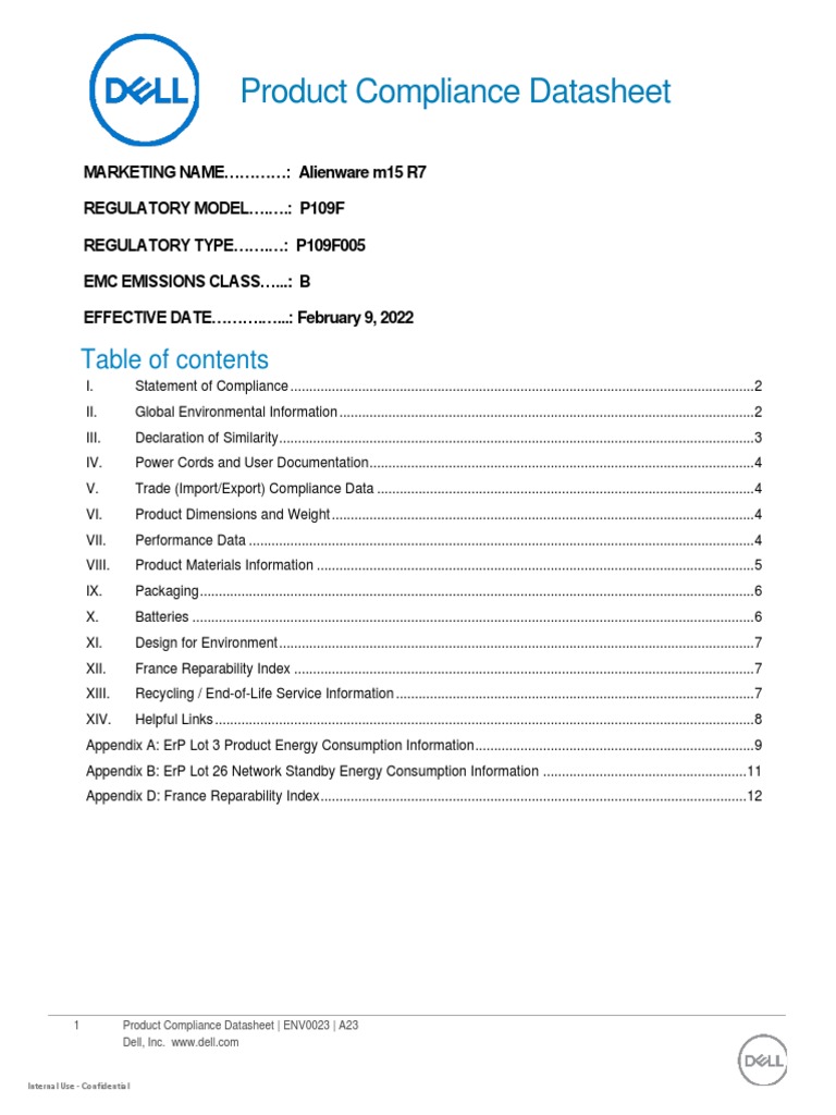 Alienware Alienware m15 r7 p109f p109f005 Dell Regulatory and ...