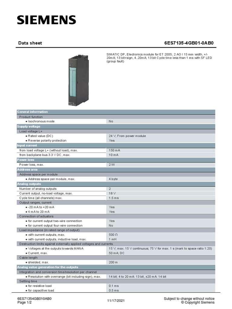 6ES71354GB010AB0 Datasheet en | PDF | Bit | Manufactured Goods
