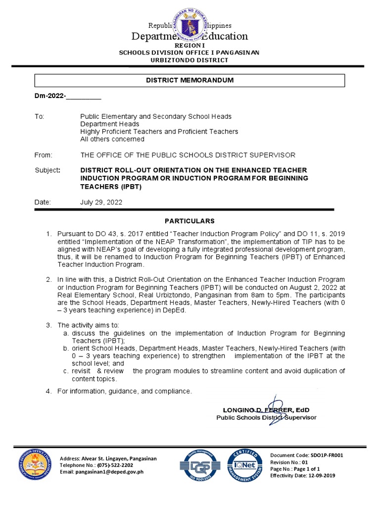 District Memorandum Ipbt | PDF