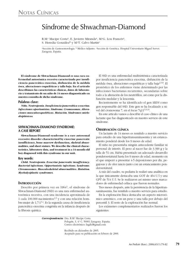 Síndrome de Shwachman-Diamond | PDF | Diagnostico medico ...