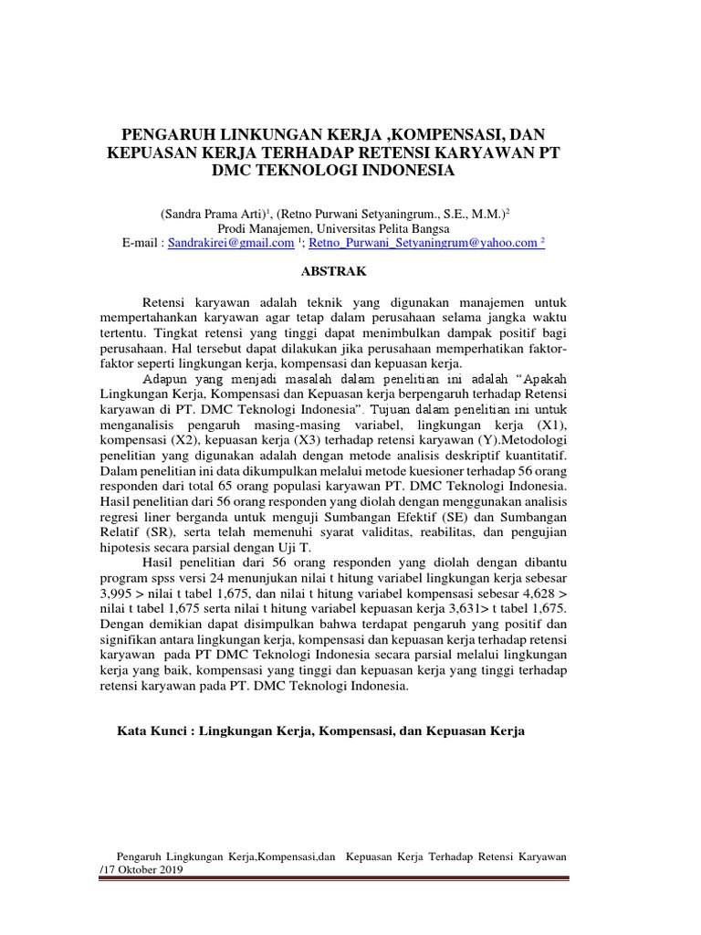 Arti & Setyaningrum, 2019 - Reensi & Kepuasan Kerja | PDF