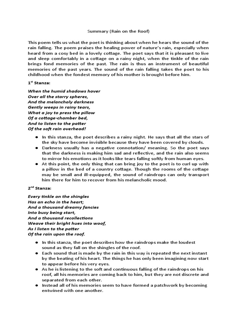 Summary - RAIN ON THE ROOF | PDF