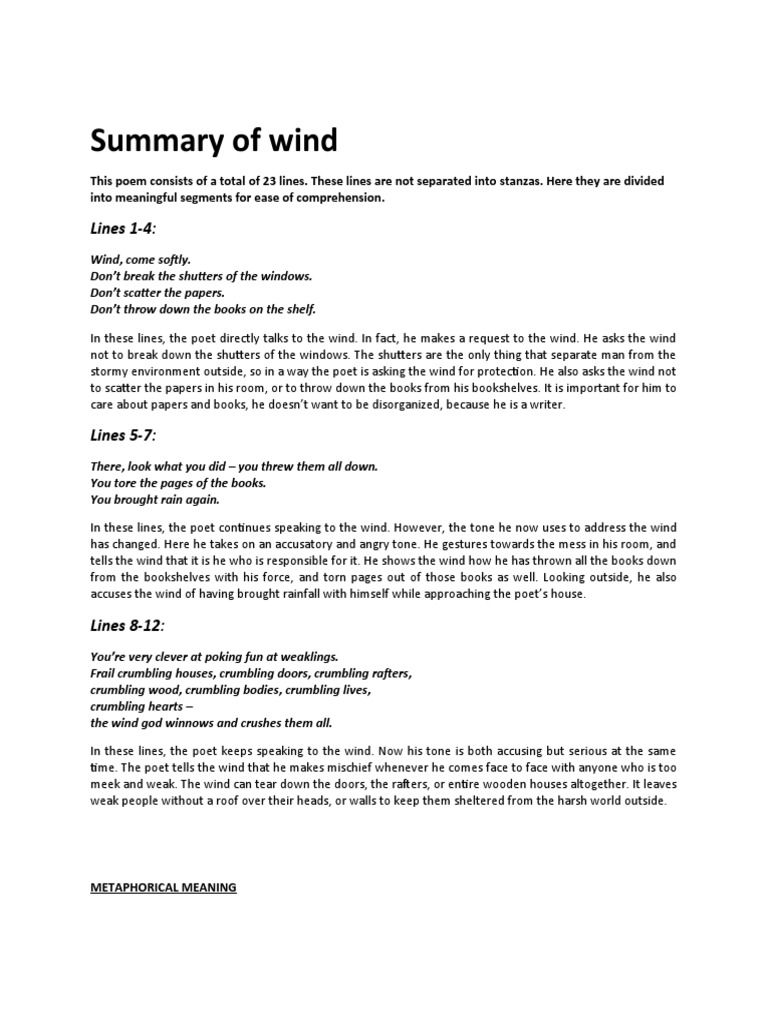 Summary of The WIND | PDF | Poetry | General Fiction