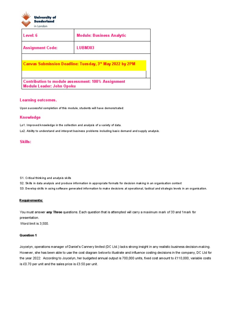 Assignment LUBM 303, 3rd May, 2022, 2 PM | PDF | Statistics | Sales
