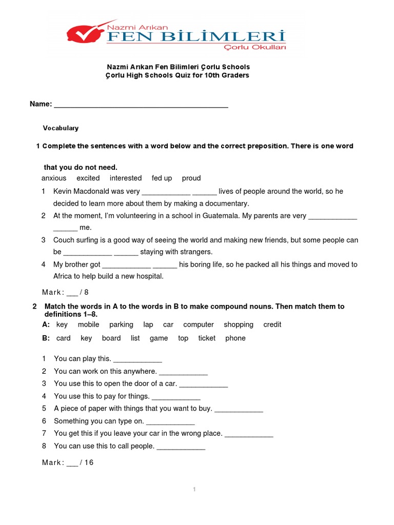 Vocabulary + Grammar Unit 1 Test A - Unlocked | PDF | Languages ...