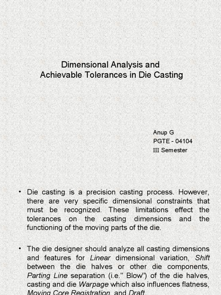 Die Casting Tolerances Guide | PDF | Casting (Metalworking) | Engineering Tolerance