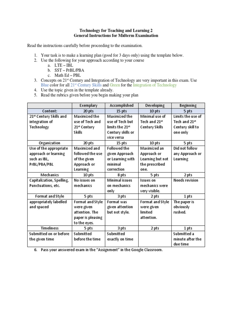 Sample TTL2 Exam With Rubrics | PDF | Learning | Communication