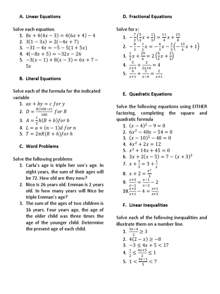 FNDMATH Problem Set 1 | PDF | Equations | Elementary Mathematics