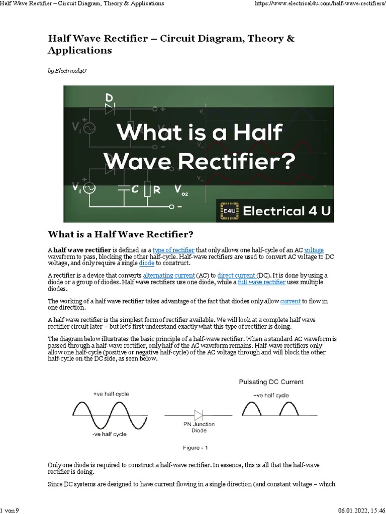 Half Wave Rectifier - Circuit Diagram, Theory & Applications | PDF ...