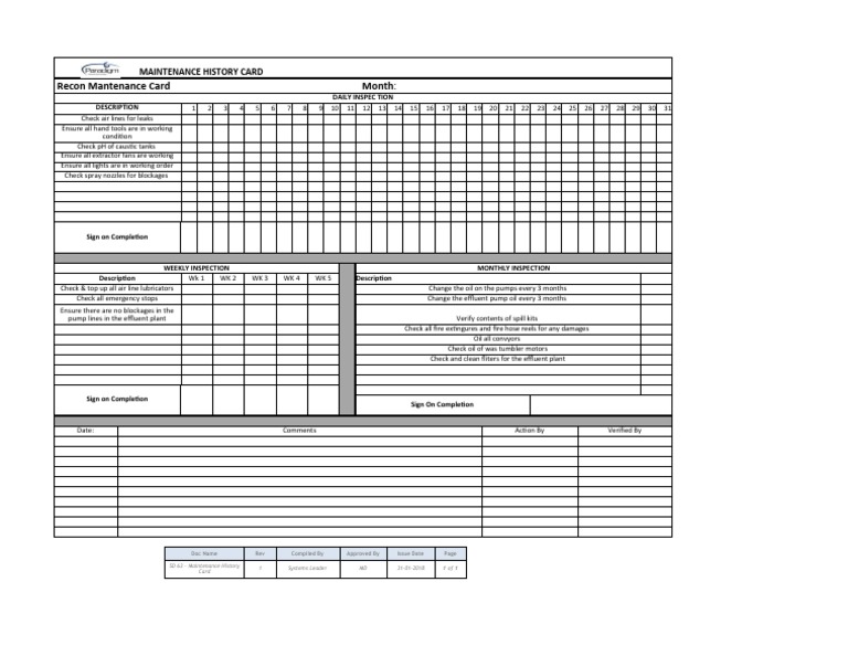 SD 63 Maintenance History Card - Recon | PDF