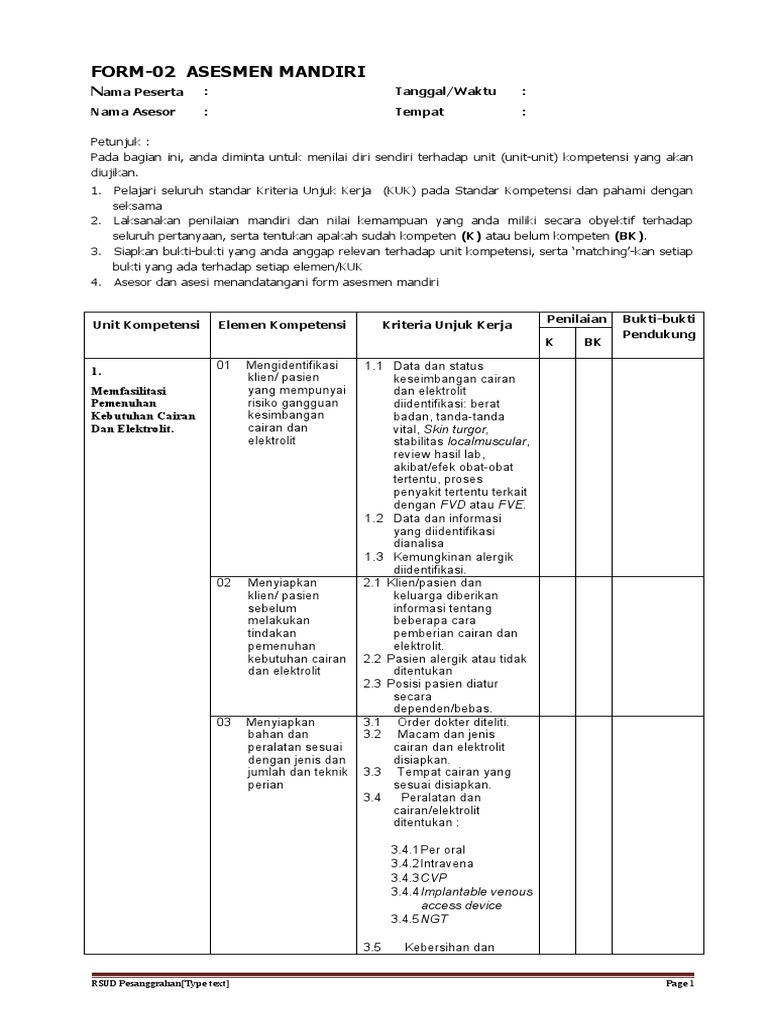 FORM Penilaian Mandiri | PDF