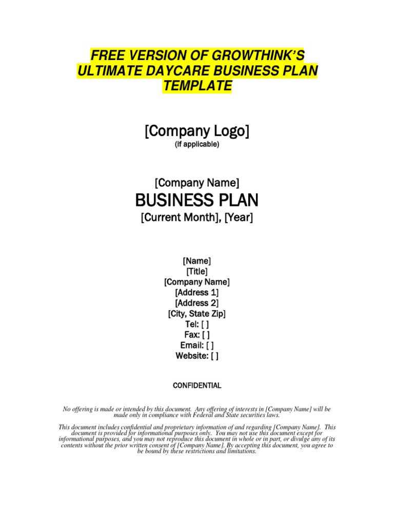 Free Version of Growthinks Daycare Business Plan Template | Download ...