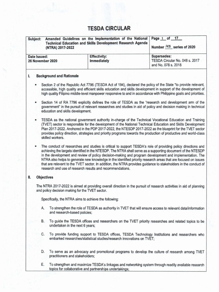 TESDA Circular No. 143-2020 | PDF | Vocational Education | Innovation TESDA Circular No. 143-2020 | PDF | Vocational Education | Innovation