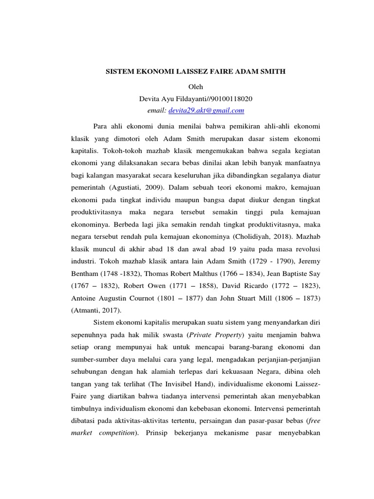Sistem Ekonomi Laissez Faire Adam Smith | PDF