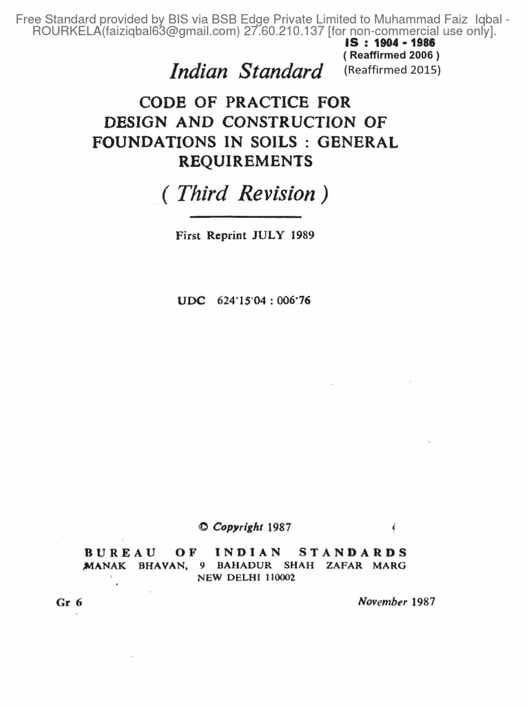 (Third Revision) : Indian Standard | PDF | Deep Foundation | Soil
