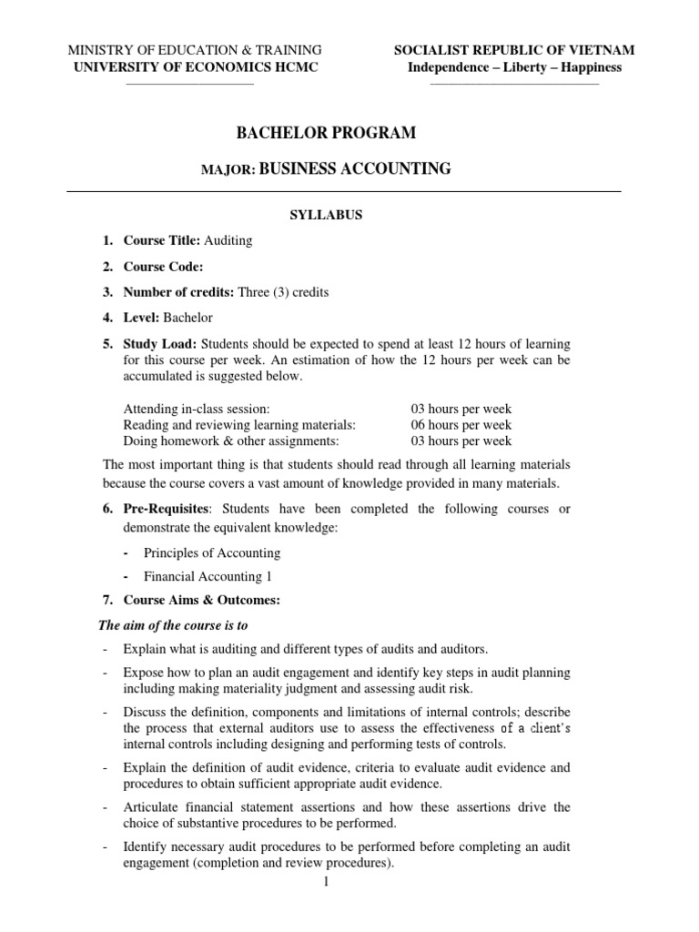 Auditing Course Syllabus Overview | PDF | Audit | Internal Control