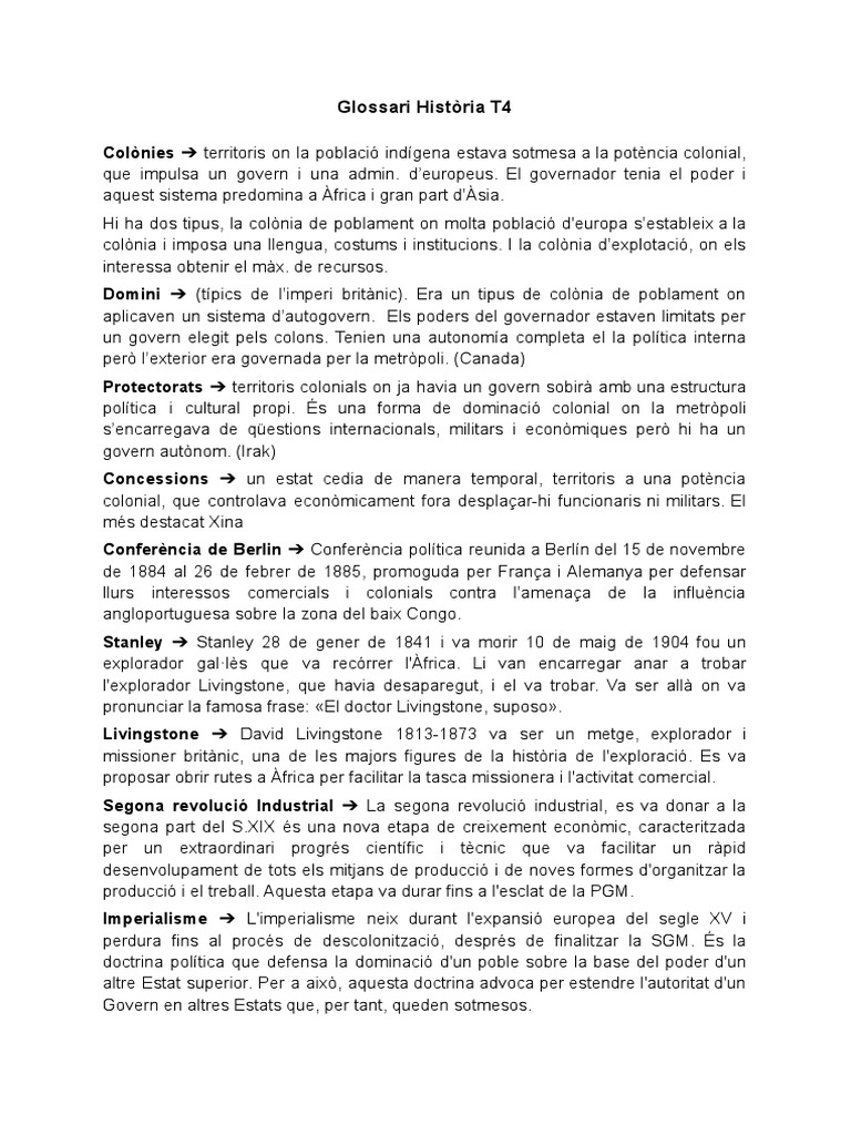 Glossari Història T4 | PDF