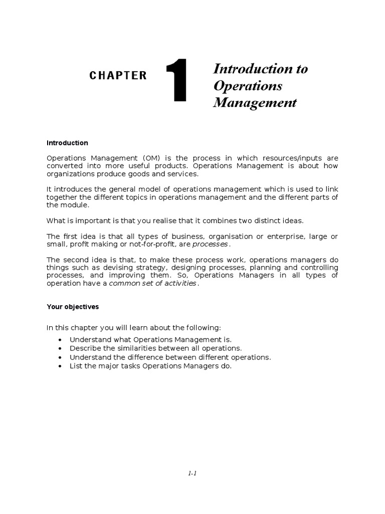 Chapter 1 Introduction To Operations Management | PDF | Operations Management | Restaurants
