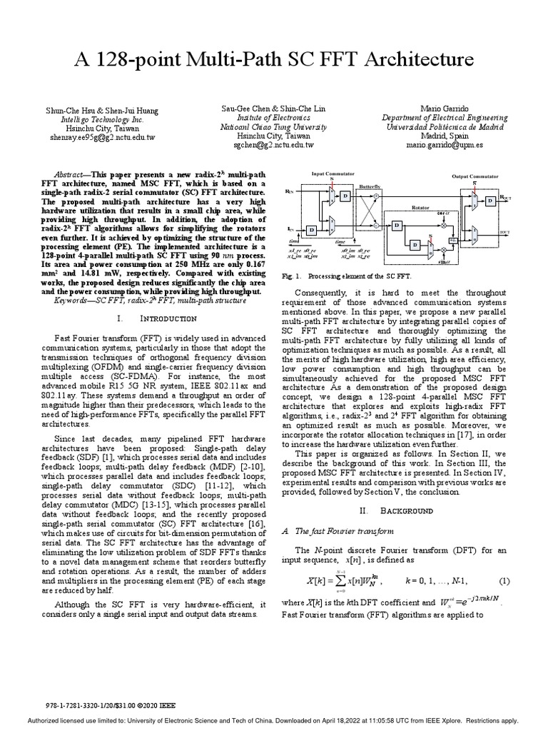 2020 ISCAS A 128-Point Multi-Path SC FFT Architecture | PDF | Fast Fourier Transform | Computing