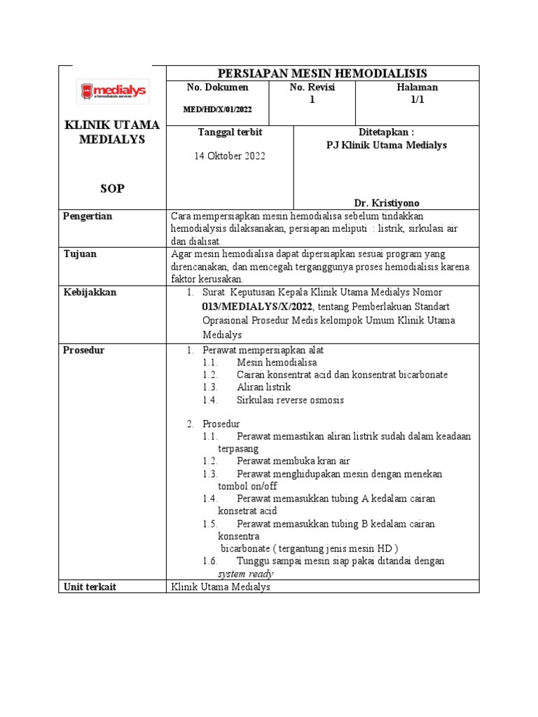 Sop Persiapan Mesin HD | PDF
