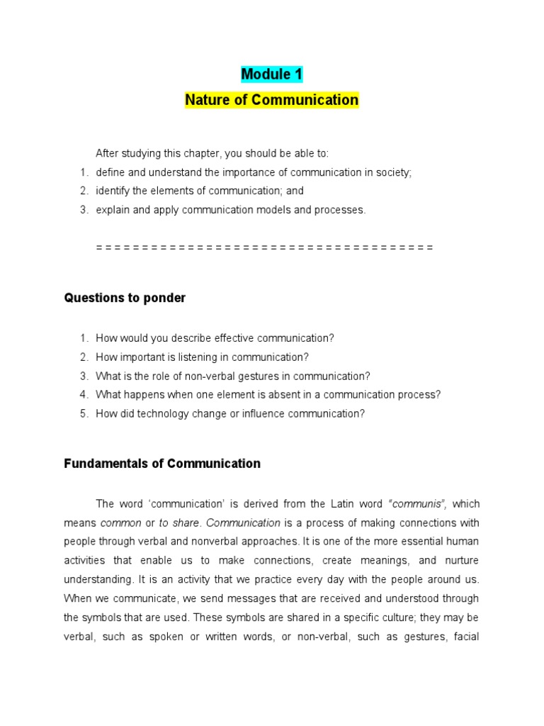 GE PC Module 1 | PDF | Communication | Nonverbal Communication