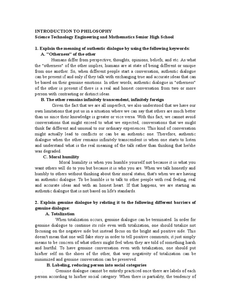 Understanding Authentic Dialogue in Philosophy | PDF | Idea | Conversation
