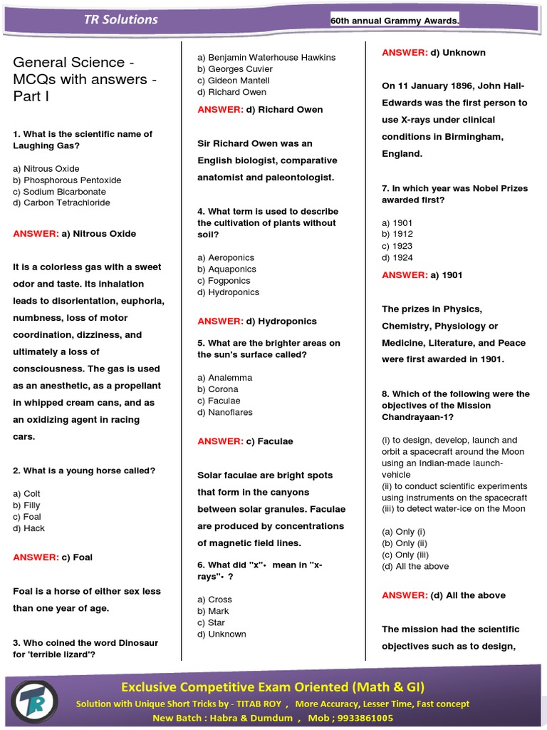 General Science - Mcqs With Answers - : Exclusive Competitive Exam ...