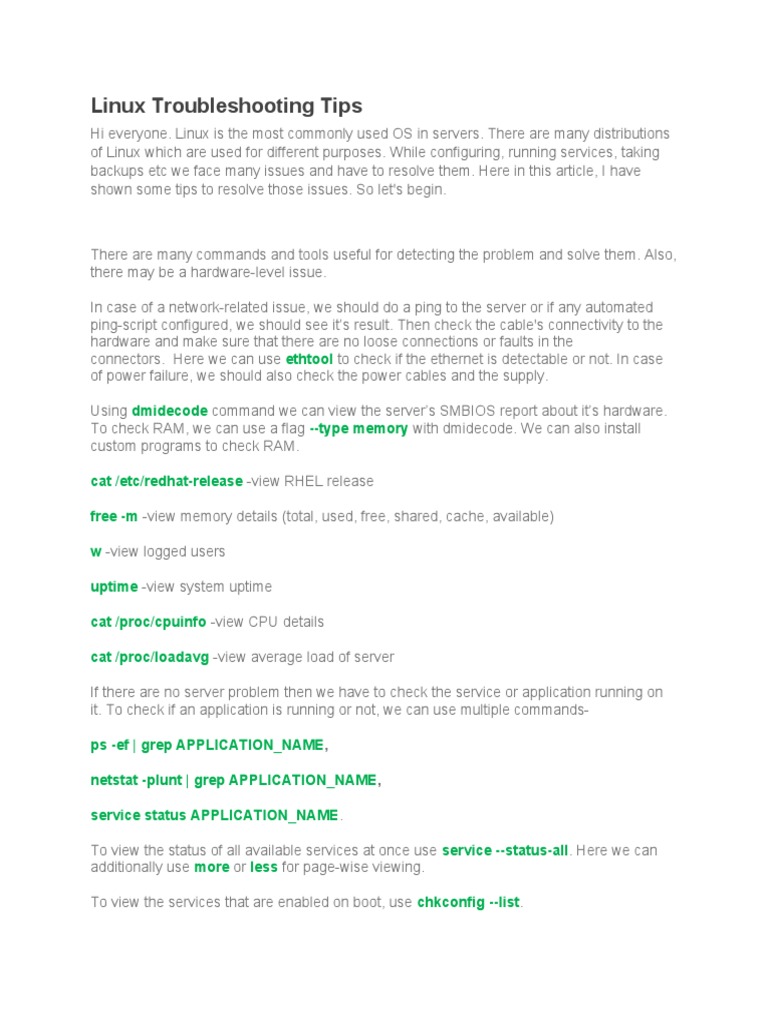 Linux Troubleshooting Tips Pdf Computer Network Ip Address