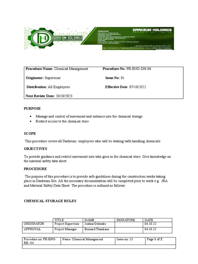 Chemical Management Plan | PDF | Information Science