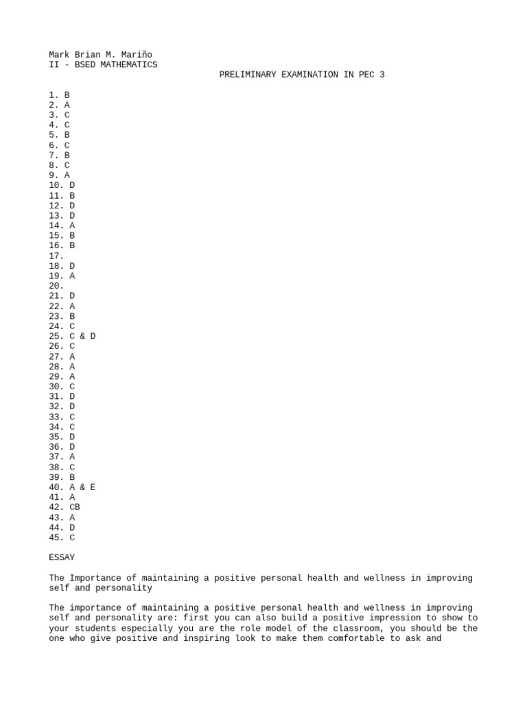 Pec Prelim Exam | PDF | Teachers | Behavior Modification