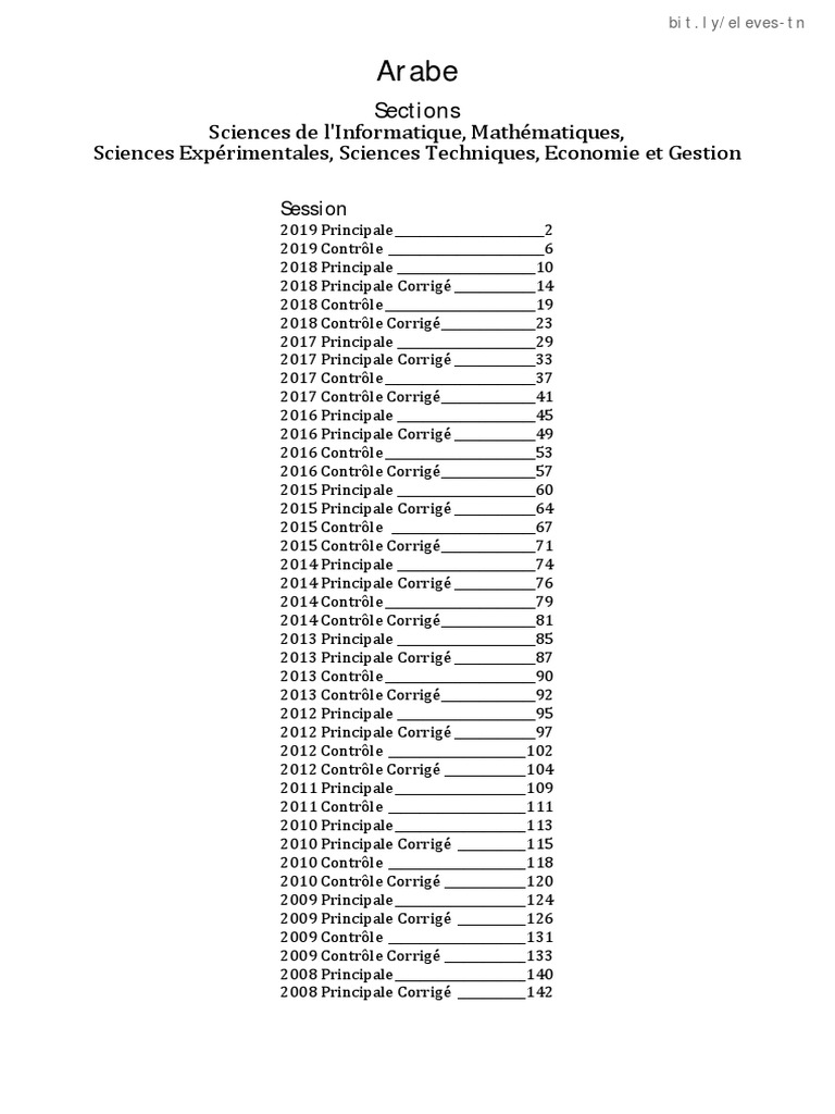 Exams2008-2019-Arabe-Sections SI - M - SC - T - Eco+Corrigés | PDF
