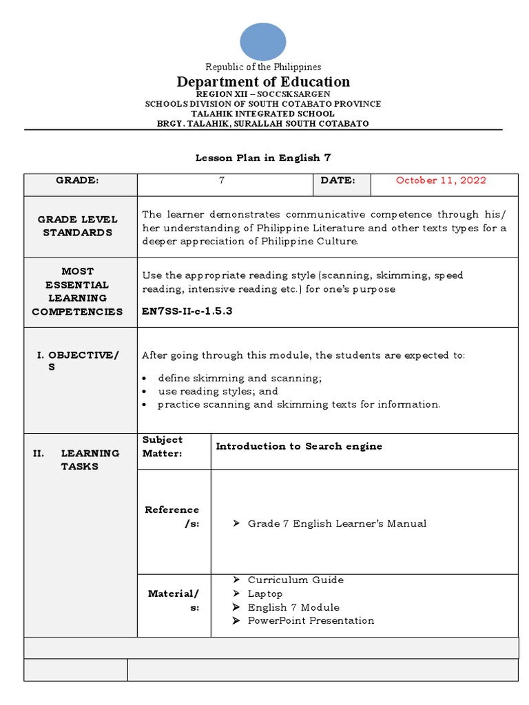 English 8 Lesson Plan | PDF | Teachers | Lesson Plan