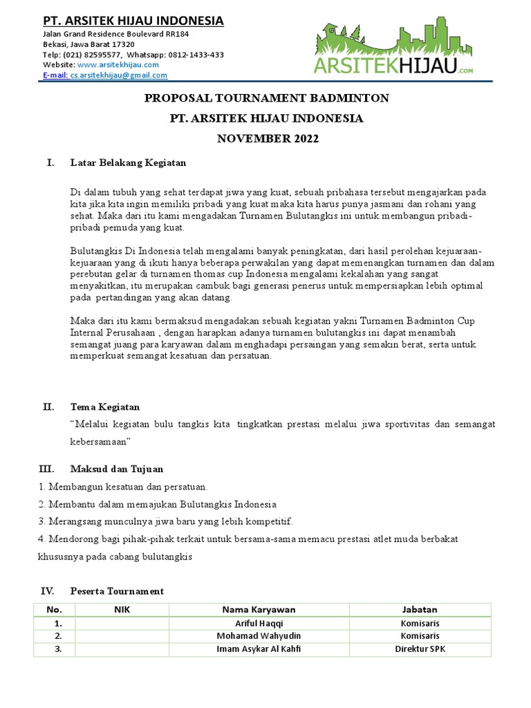 Proposal Badminton | PDF
