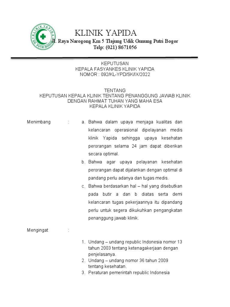 Penanggung Jawab Klinik Yapida | PDF