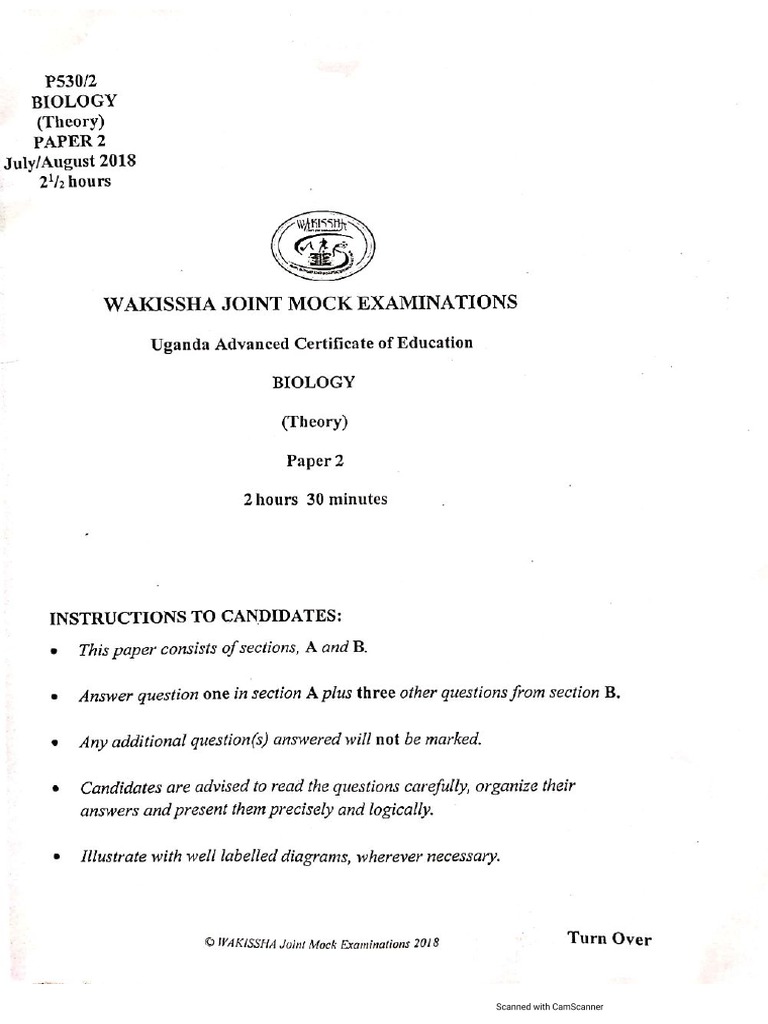 UACE BIOLOGY 2 Past Papers | PDF