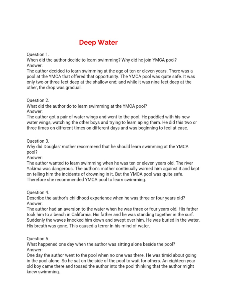 Class 12 Deep Water | PDF | Swimming