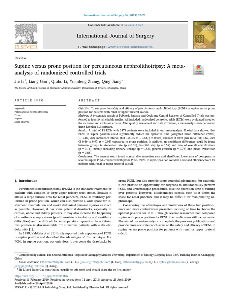 Supine Versus Prone Position For Percutaneous Nephrolit - 2019 ...
