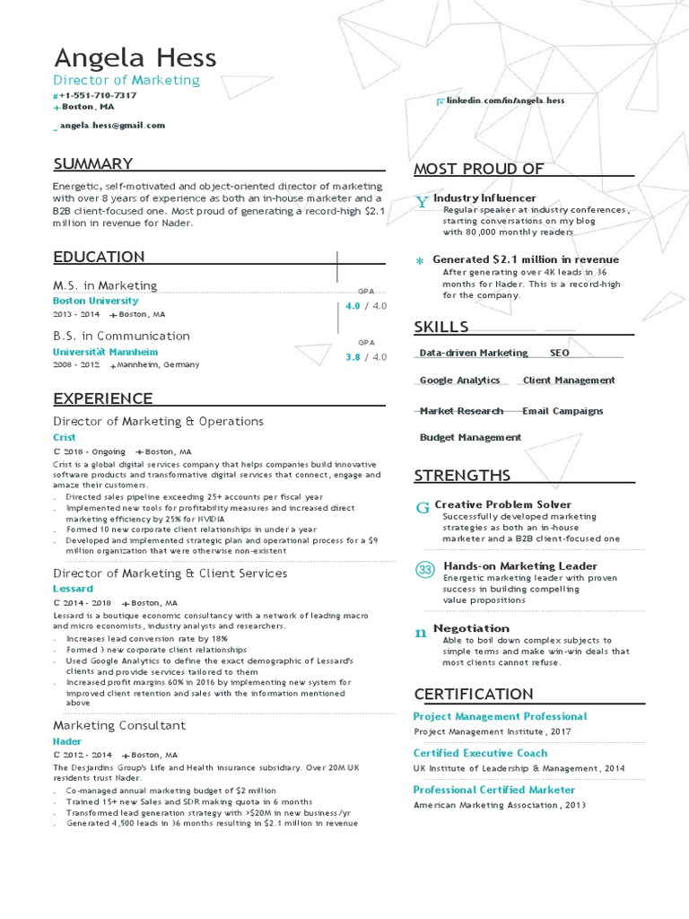 Angela Hess Resume | PDF | Marketing | Market (Economics)