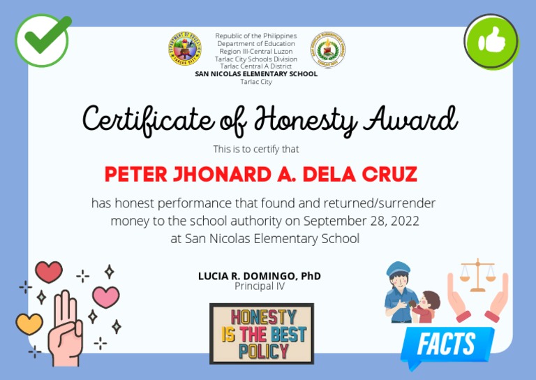 Honesty Award Certificate | PDF