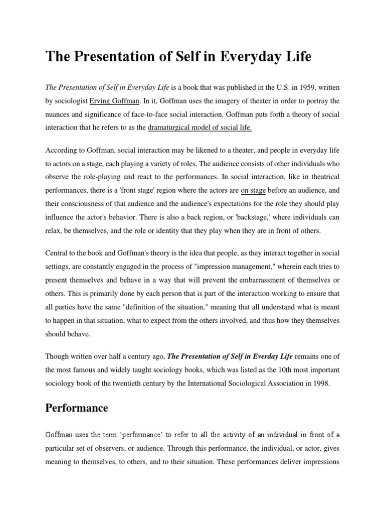 Case Study-The Presentation of Self in Everyday Life | PDF | Cognitive ...