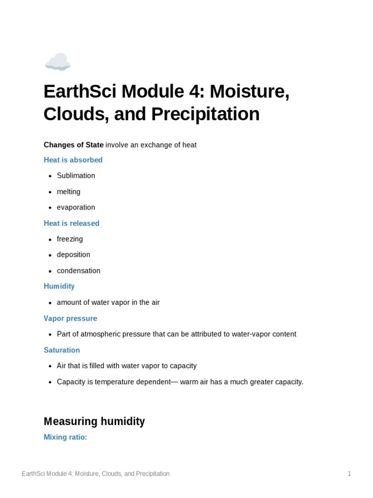 EarthSci Module 4 Moisture Clouds and Precipitation | PDF | Humidity ...