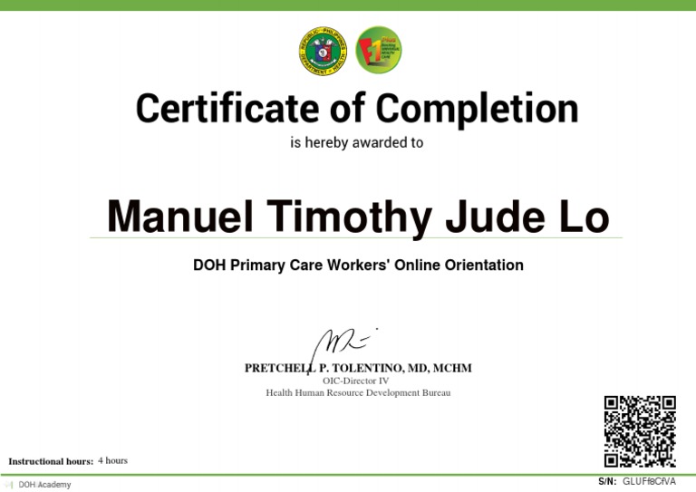 DOH Primary Care Orientation Completion | PDF