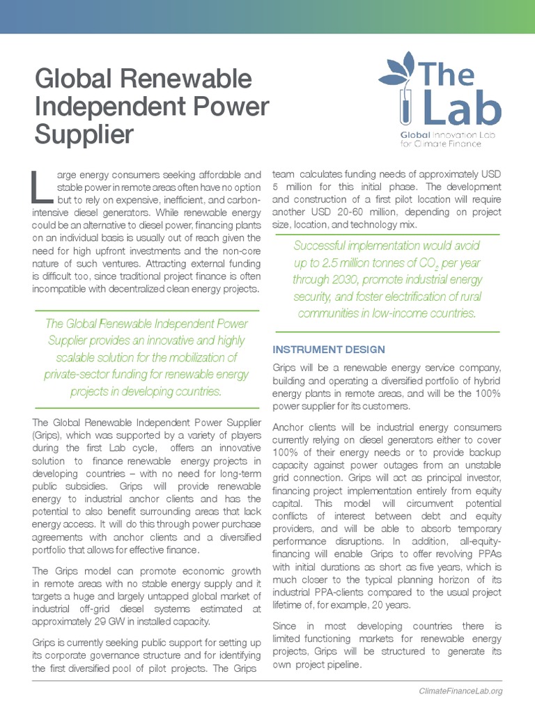 Global Renewable Independent Power Supplier Overview | PDF | Renewable ...