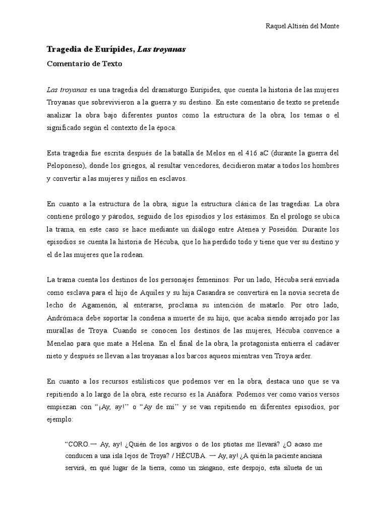 Análisis de "Las troyanas" de Eurípides | PDF | Helena de Troya ...